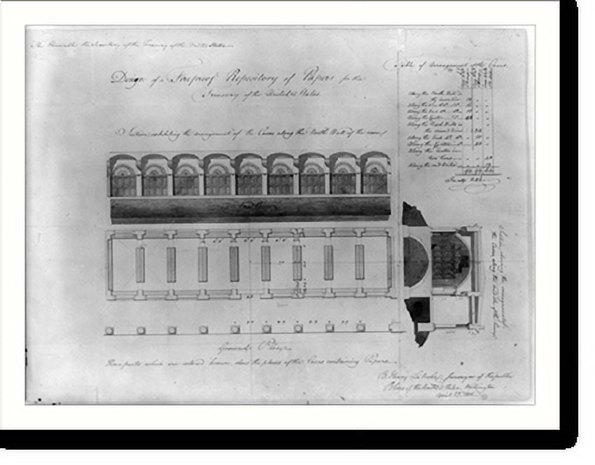 Historic Print, Architectural drawing for a fireproof repository for ...