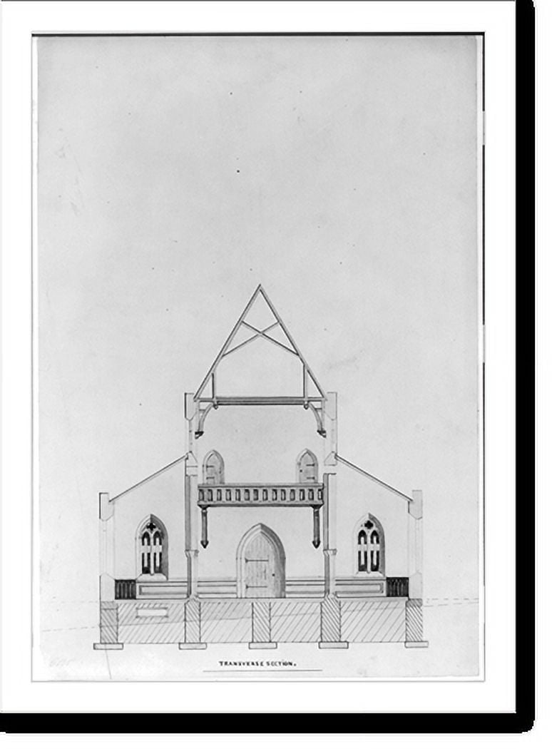Historic Print, Architectural drawing for gothic-style church ...