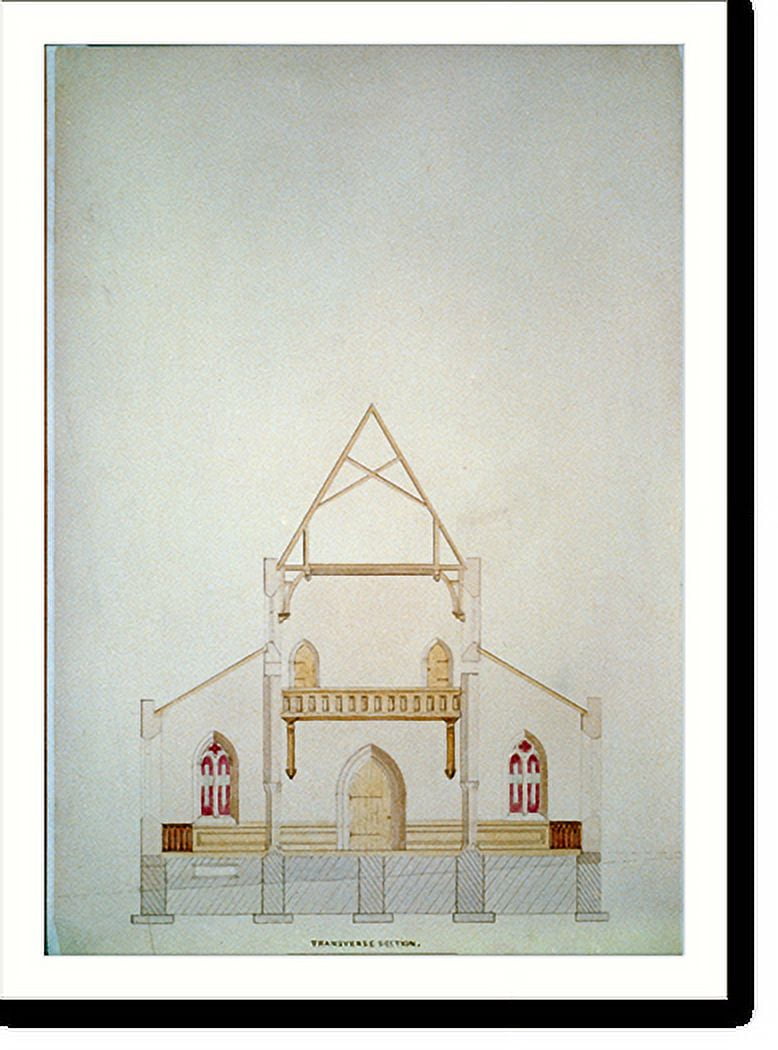 Historic Print, Architectural drawing for gothic-style church ...