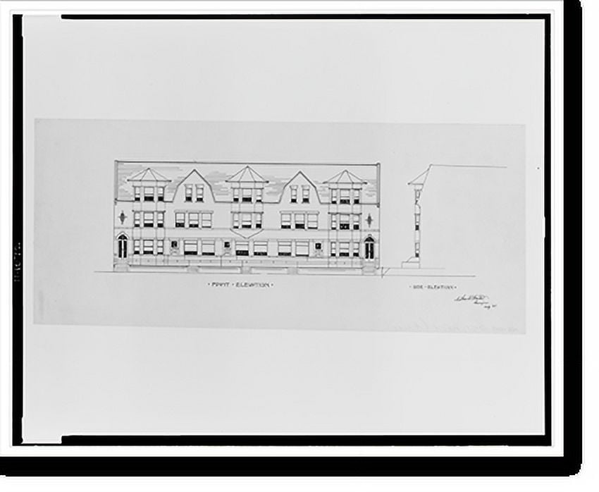 Historic Print, Architectural drawing for row houses, 18" x 24 ...