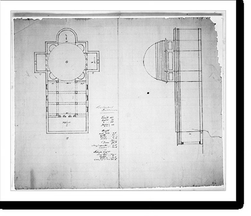 Historic Print, Architectural drawing of a cathedral (Baltimore ...