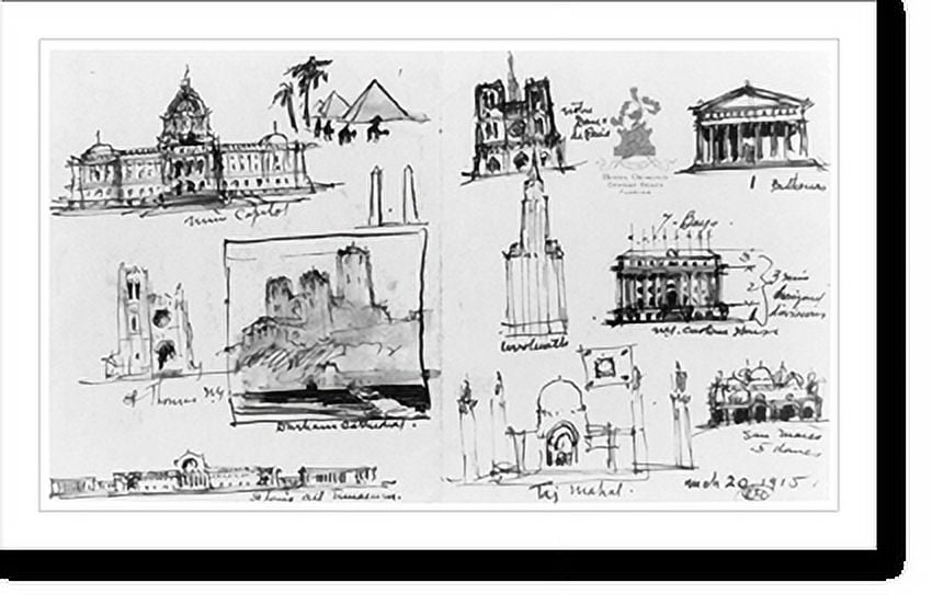 Historic Print, Architectural drawings showing buildings designed by ...