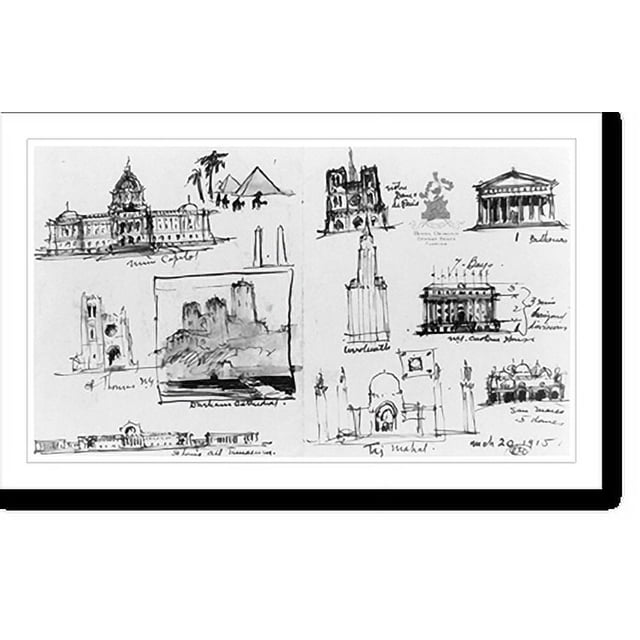 Historic Print, Architectural drawings showing buildings designed by ...