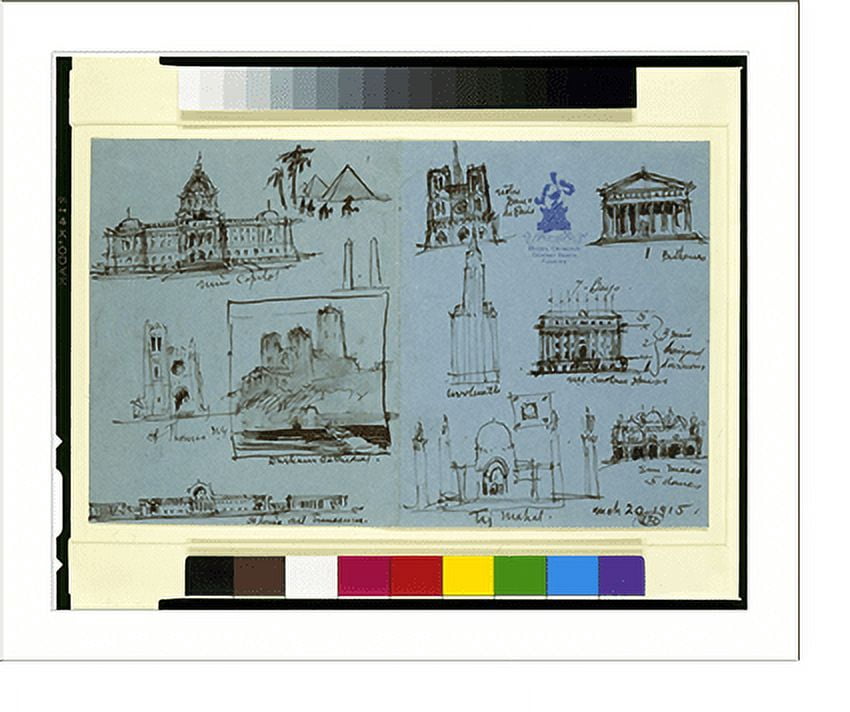 Historic Print, Architectural drawings showing buildings designed by ...