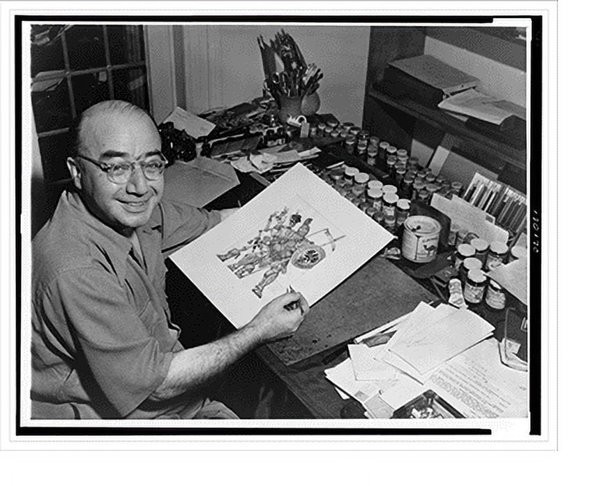 Historic Print, [Arthur Szyk, half-length portrait, seated at desk in ...