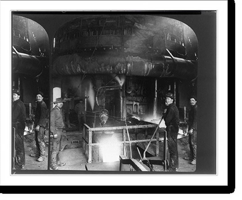 Historic Print, At the lower level of the blast furnace. Drawing of the ...