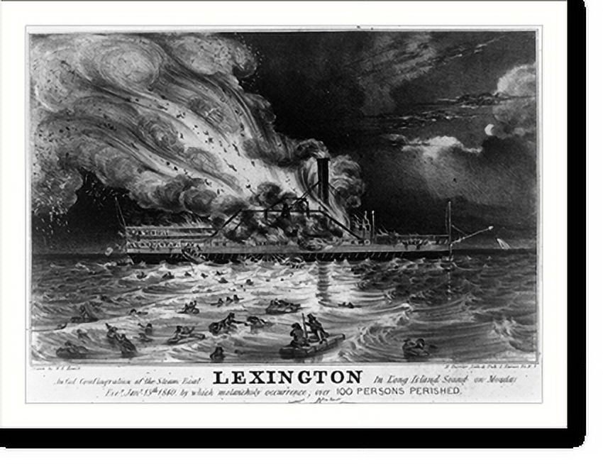 Historic Print, Awful conflagration of the steam boat Lexington in Long ...