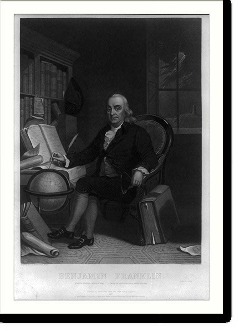 Historic Print, Benjamin Franklin - born in Boston, Jany. 17th 1706 ...