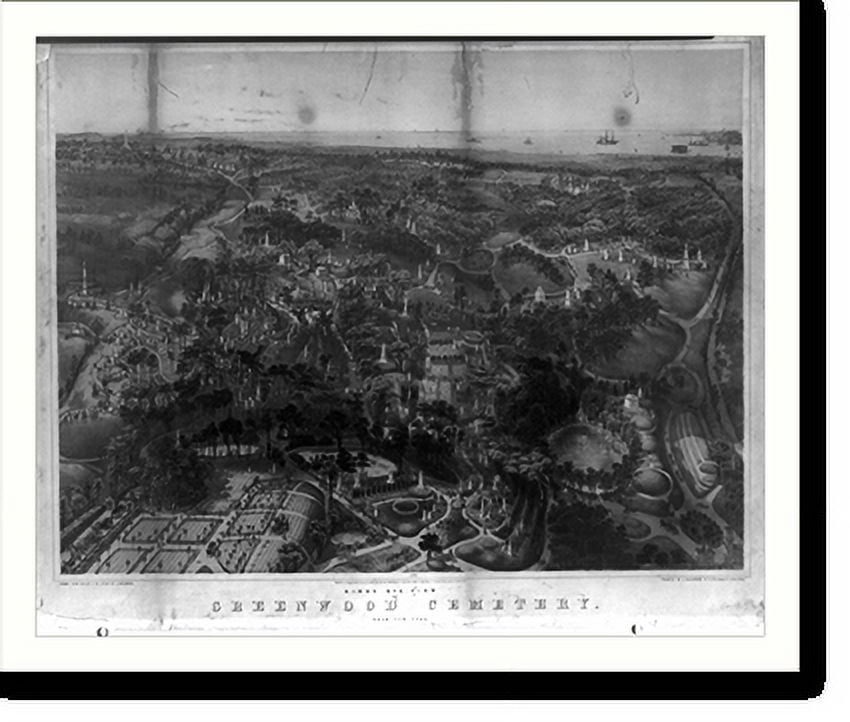Historic Print, Birds eye view of Greenwood Cemetery. Near New - York ...