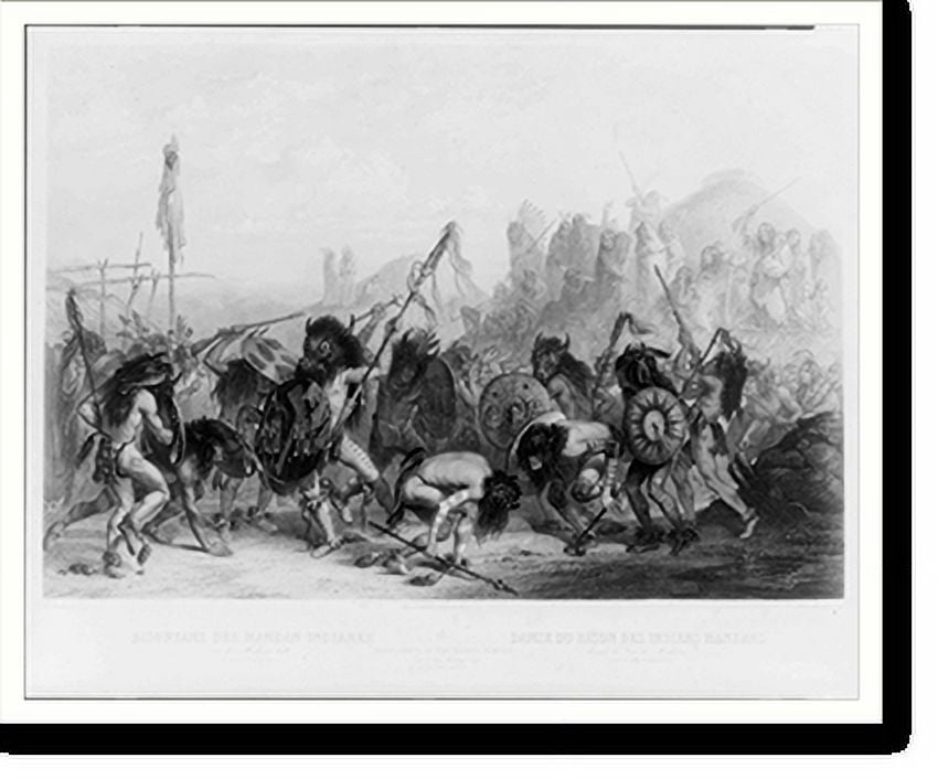 Historic Print, Bison dance of the Mandan Indians in front of their ...