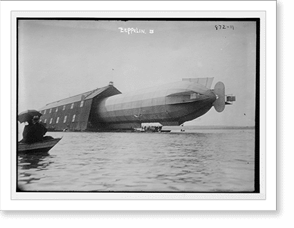 Historic Print, Blimp, Zeppelin No. 3, in shed, seen from water, 16" x ...