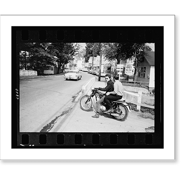 Historic Print, [Bob Dylan riding on motorcycle in street, with another ...