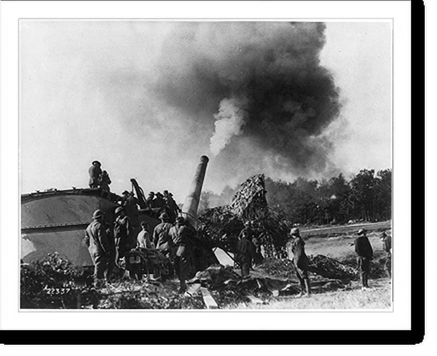 Historic Print, [Camouflaged U.S. railroad gun battery in operation ...