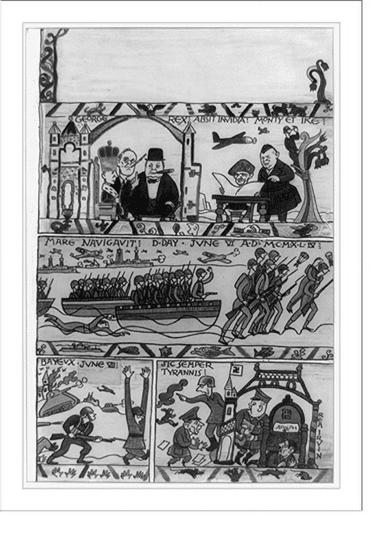 Historic Print, [Cartoon showing D-Day invasion of France by British ...