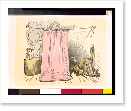Historic Print, [Cartoon showing hand of man, behind curtain, grabbing ...