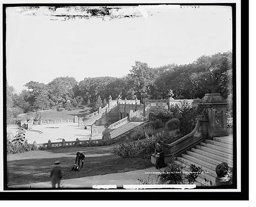 Historic Print, Central Park, New York, the terrace & fountain, 16" x ...