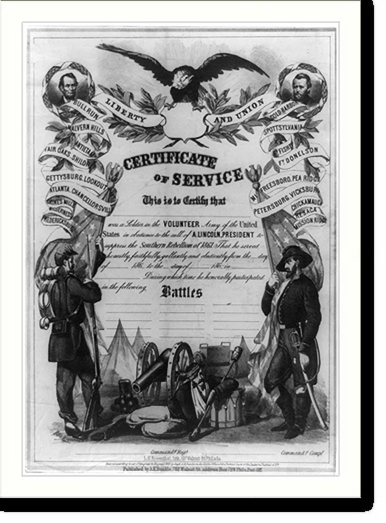 Historic Print, [Certificate of service in northern army during Civil ...