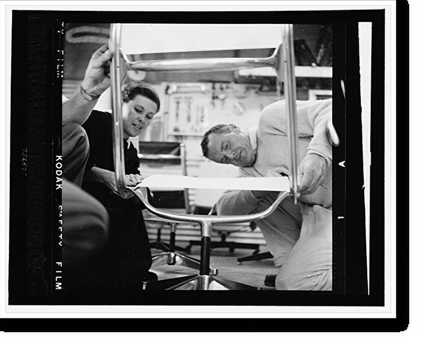Historic Print, [Charles and Ray Eames examining prototype chair for ...