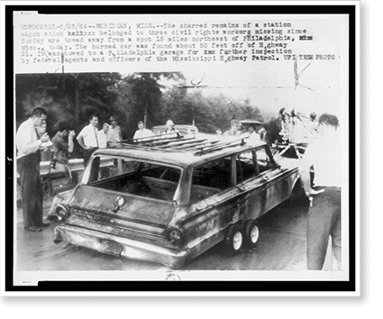 Historic Print, Charred remains of station wagon driven by missing ...