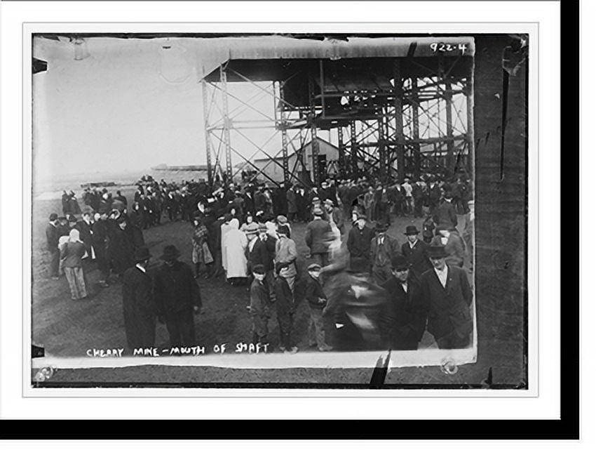 Historic Print, Cherry Mine disaster, crowd at mouth of shaft, 16" x 20 ...