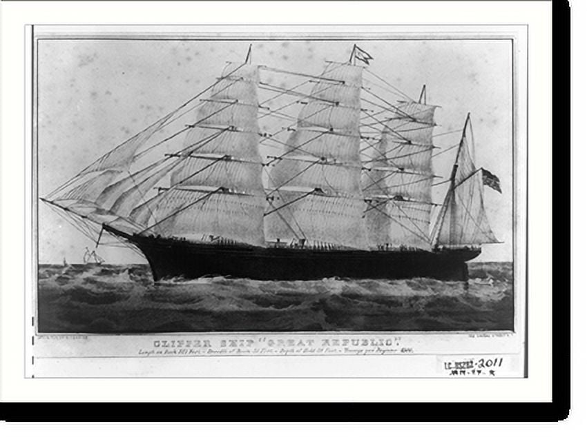 Historic Print, Clipper ship Great Republic": Length on deck 325 feet ...