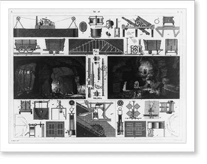 Historic Print, [Composite of European mining scenes and equipment].A ...