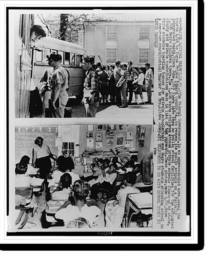 Historic Print, [Composite photograph: (left) white students boarding ...