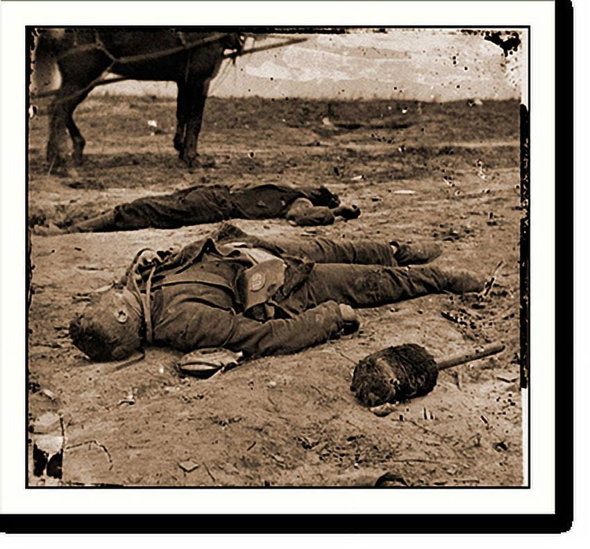 Historic Print, Confederate and Union dead side by side in the trenches ...