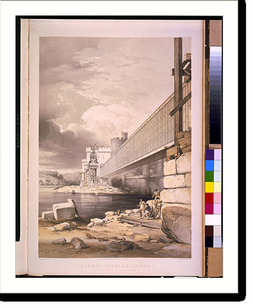 Historic Print, Conway tubular bridge. With the preparations for ...