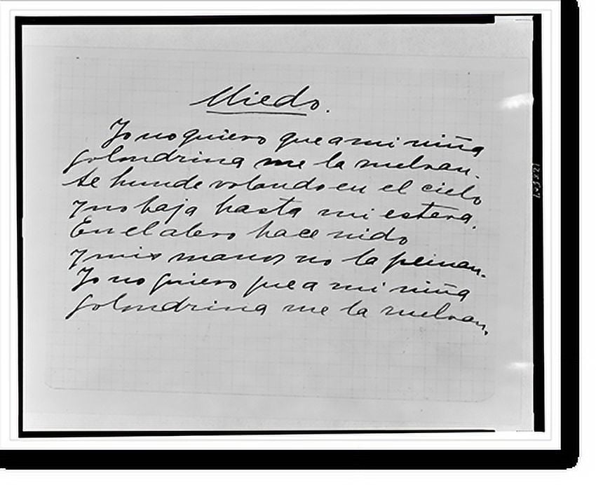Historic Print, [Copy of three pages of handwritten text for poem Miedo ...