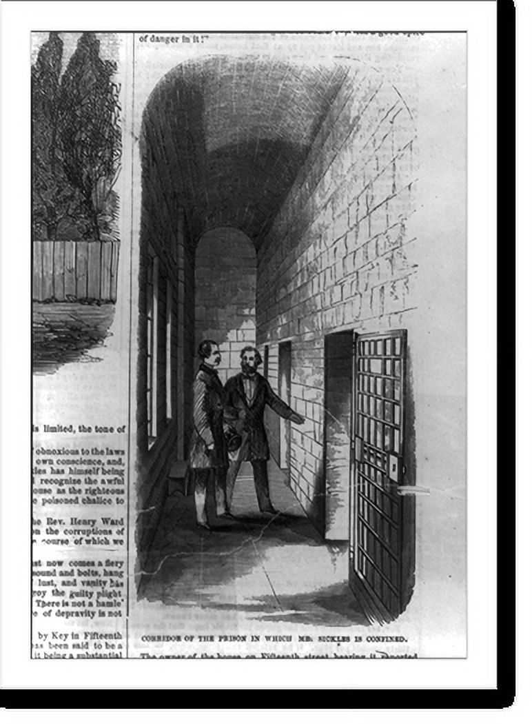 Historic Print, Corridor of the prison in which Mr. Sickles is confined ...