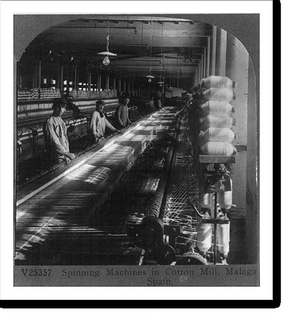 Historic Print, Cotton mill, Malaga, Spain: Spinning machines, 16" x 20 ...