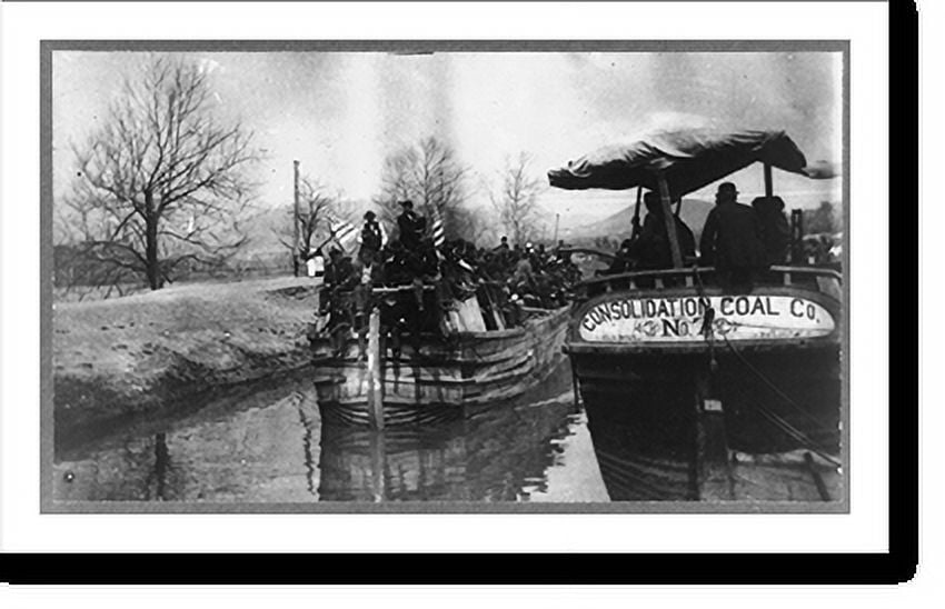 Historic Print, Coxey's Army on the canal. Second barge belongs to the ...