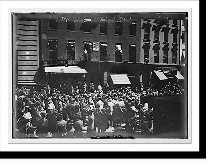 Historic Print, Crowd on curb in fron of building, signals to offices ...
