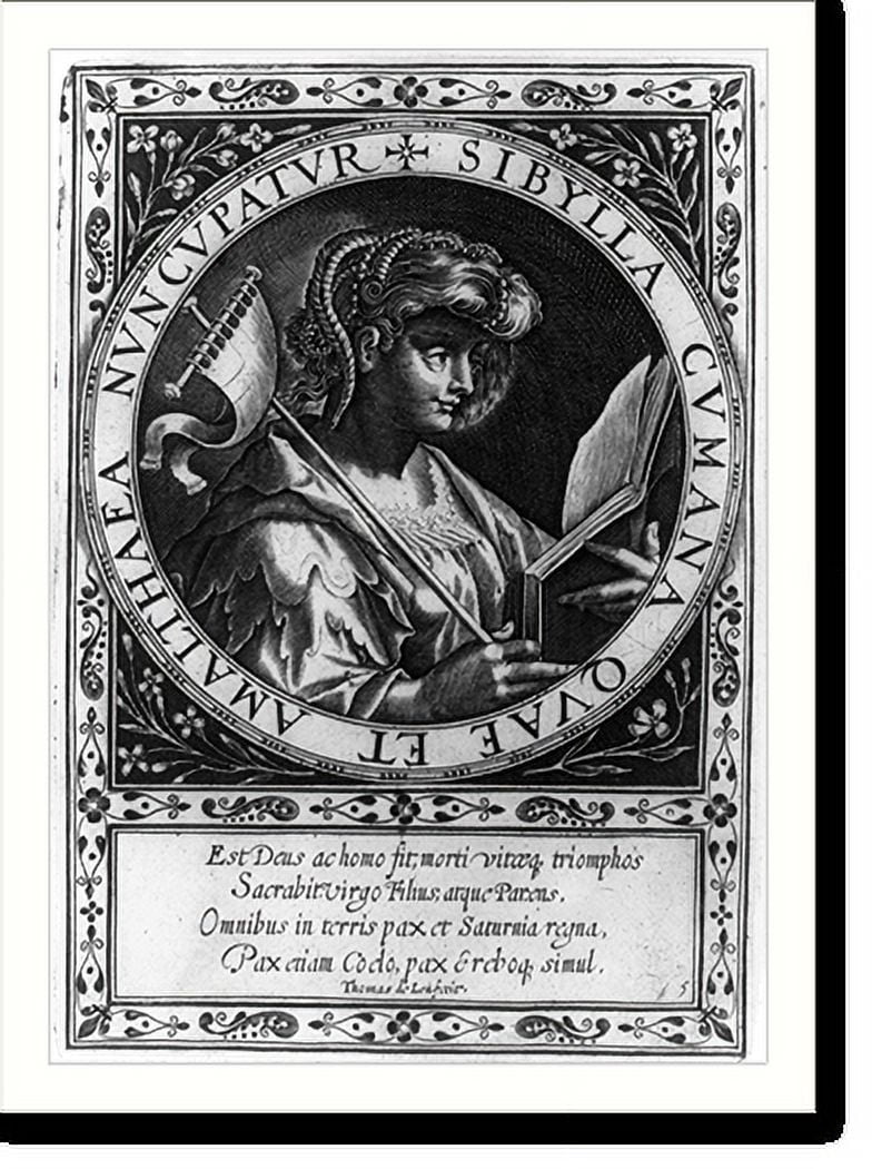 Historic Print, Cumaean Sibyl - head and shoulders, holding open book ...