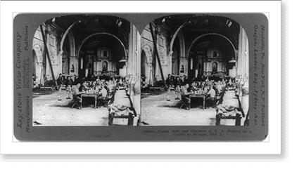 Historic Print, Dining hall and quarters of U.S. soldiers in a church ...