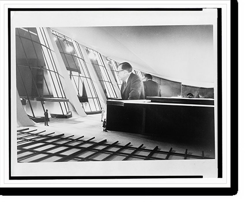 Historic Print, [Eero Saarinen standing inside model of the Dulles ...