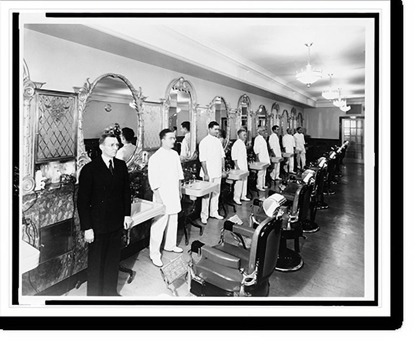Historic Print, [Eight men, seven(?) of them barbers, posed in ...