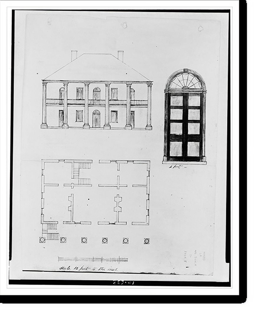 Historic Print, [Elevation, plan and doorway detail for Chretien Point ...