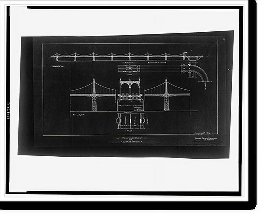Historic Print, Engineering drawing for a suspension bridge (Proposed ...