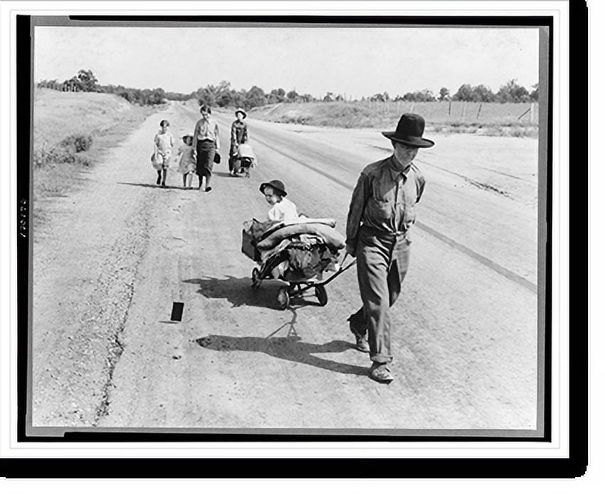 Historic Print, Family walking on highway, five children. Started from ...