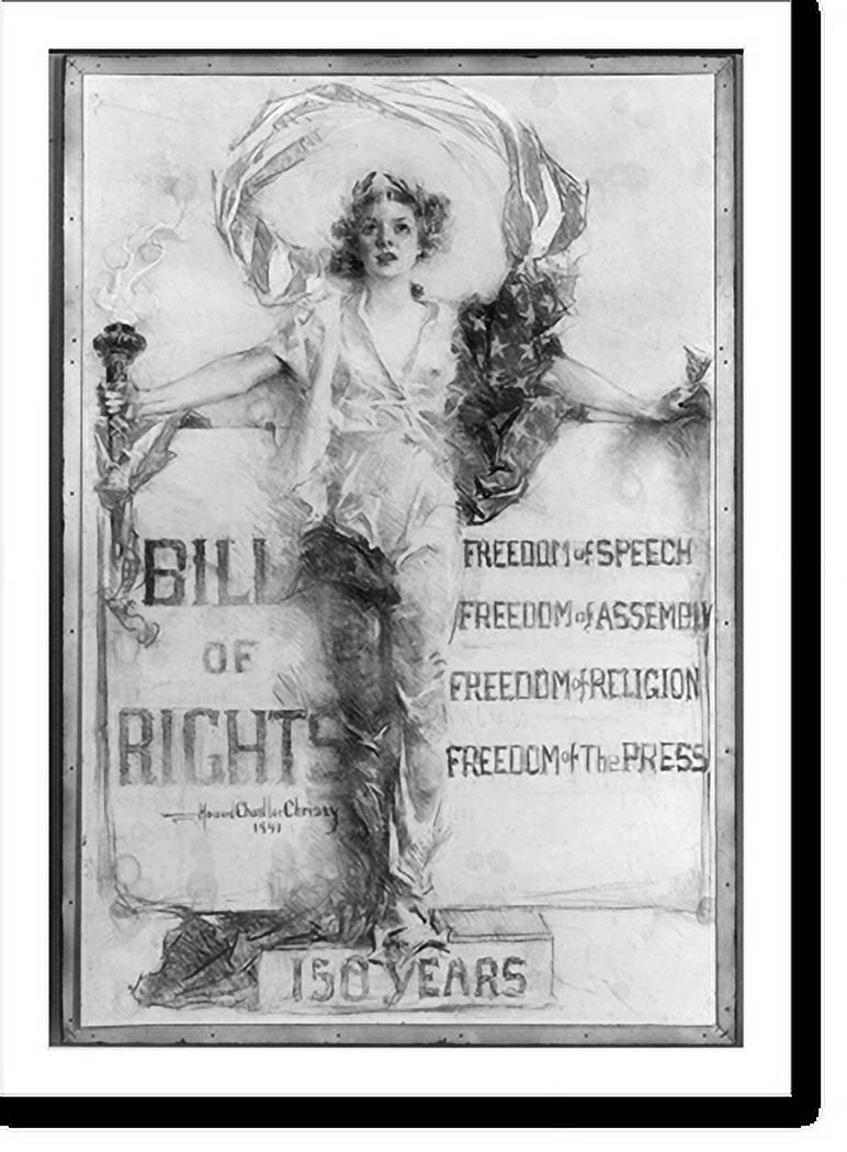 Historic Print, [Female symbol of America holding torch in front of ...