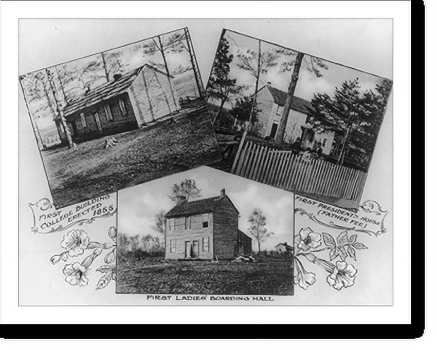 Historic Print, First college building erected 1855, first president's ...