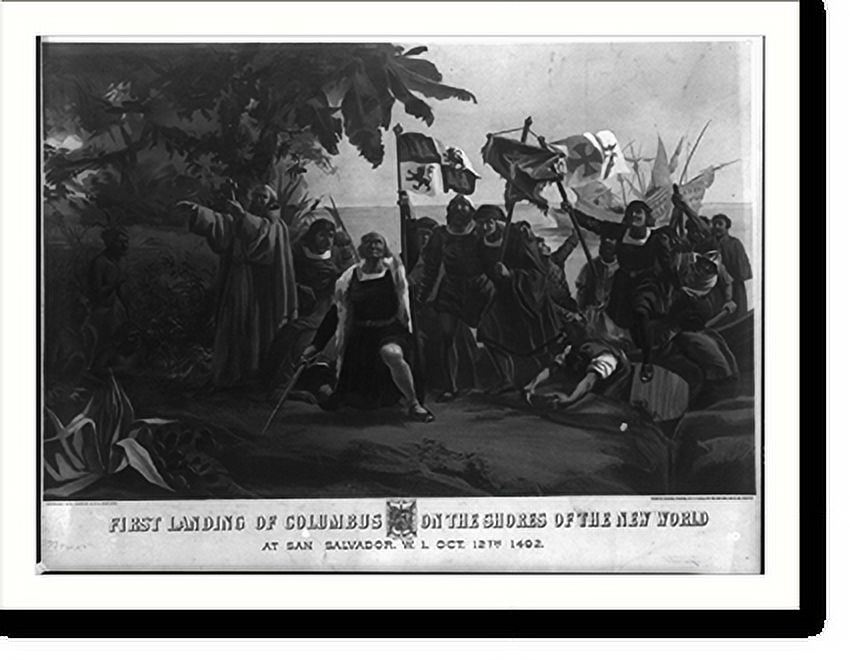 Historic Print, First landing of Columbus on the shores of the New ...
