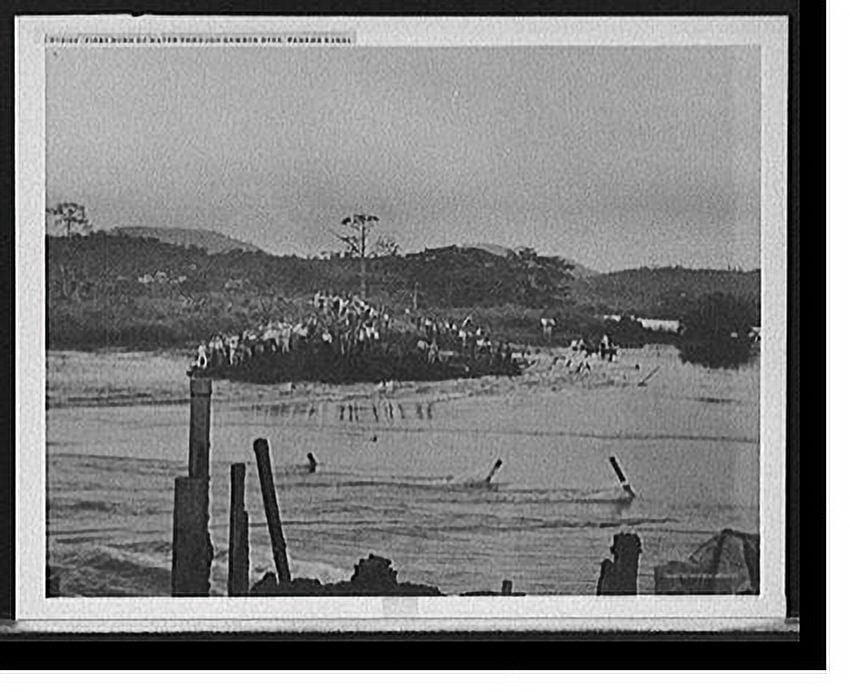 Historic Print, First rush of water through Gamboa dyke, Panama Canal ...