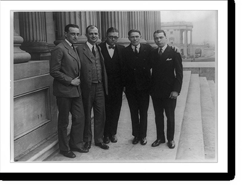 Historic Print, [Five men, one in middle with glasses, posed standing ...