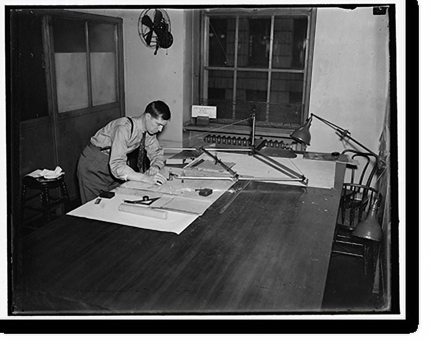 Historic Print, Frank Albert, reducing a navigation chart to half the ...