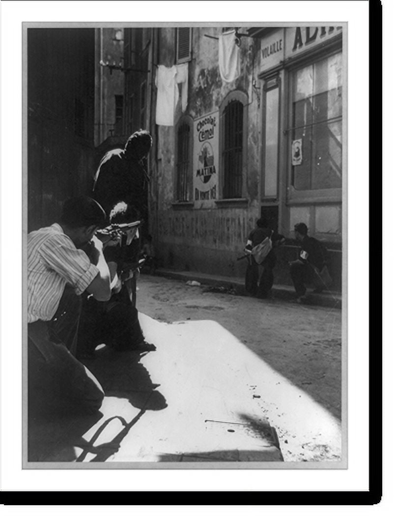 Historic Print, French partisans searching for an escaped German ...