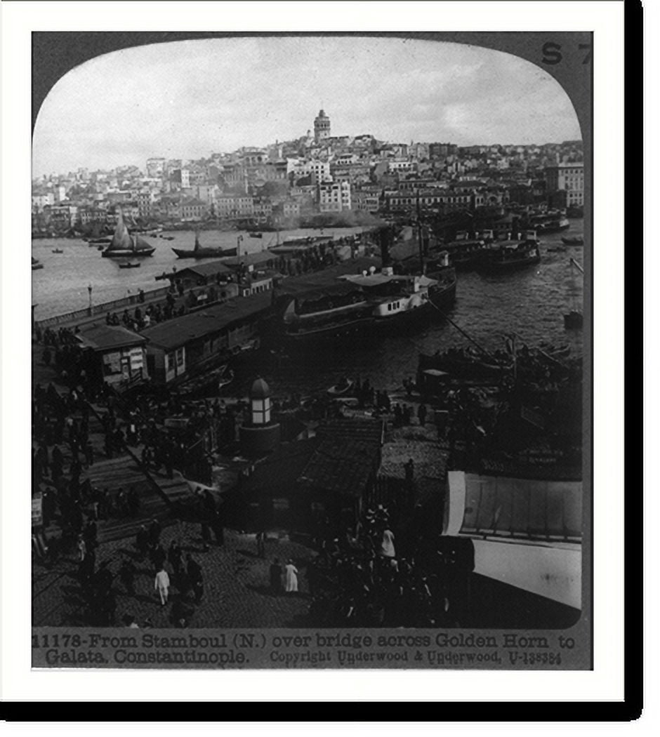 Historic Print, From Stamboul (N.) over bridge across Golden Horn to ...