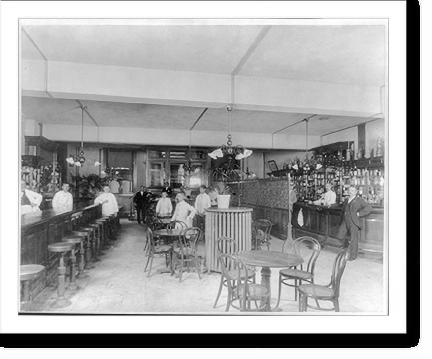 Historic Print, [General view of restaurant-saloon; bars on both sides ...